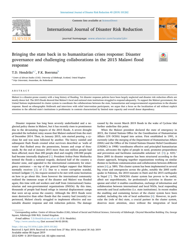 Bringing The State Back in To Humanitarian Crises Response Disaster ...