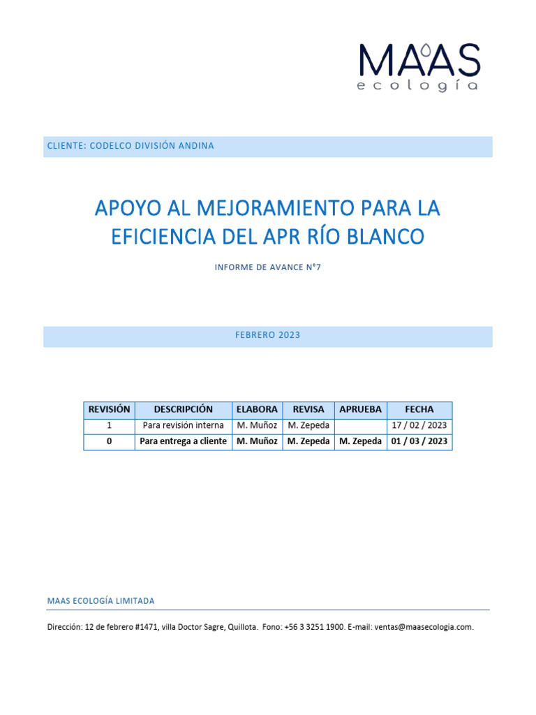 Informe de Avance N°7 - Río Blanco - Rev. 0 | PDF | Tubería (transporte de fluidos) | Agua