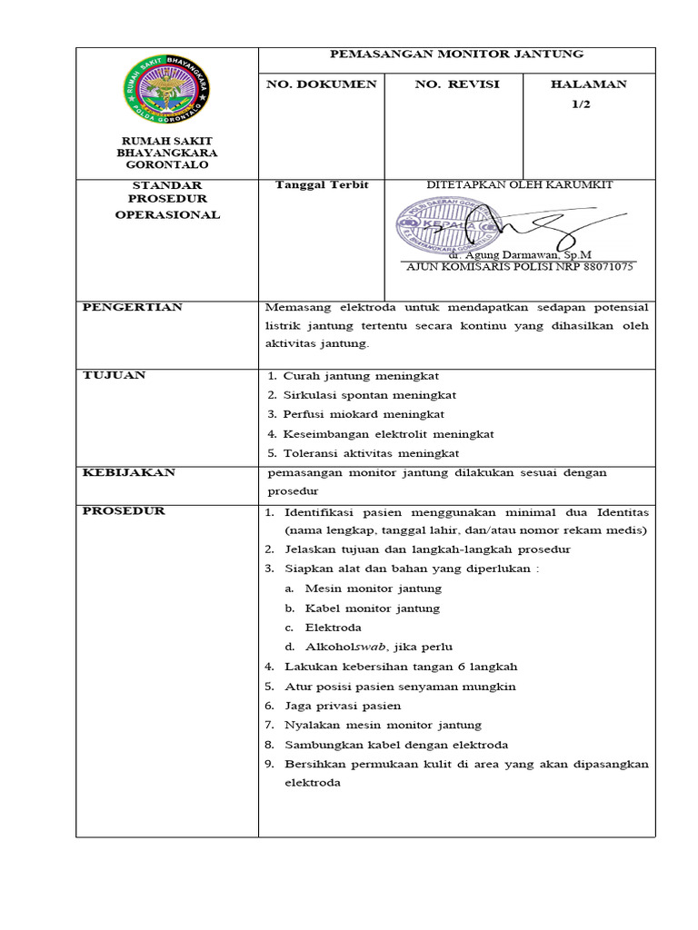 Sop Pemasangan Monitor Jantung | PDF