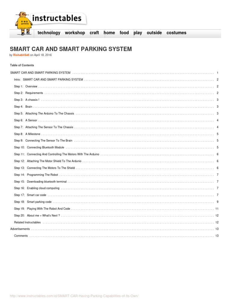 SMART CAR Having Parking Capabilities of Its Own | PDF | Arduino ...