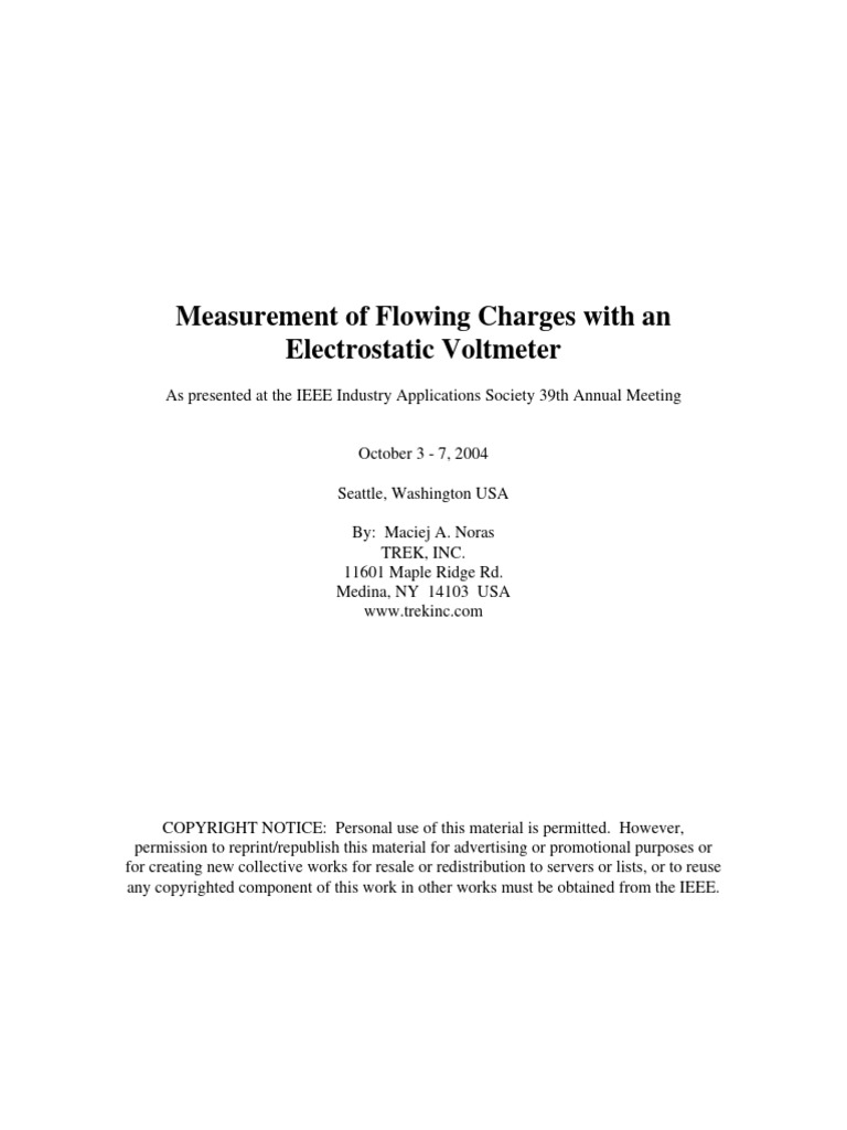 Measurement of Flowing Charges With An Electrostatic Vol | PDF ...