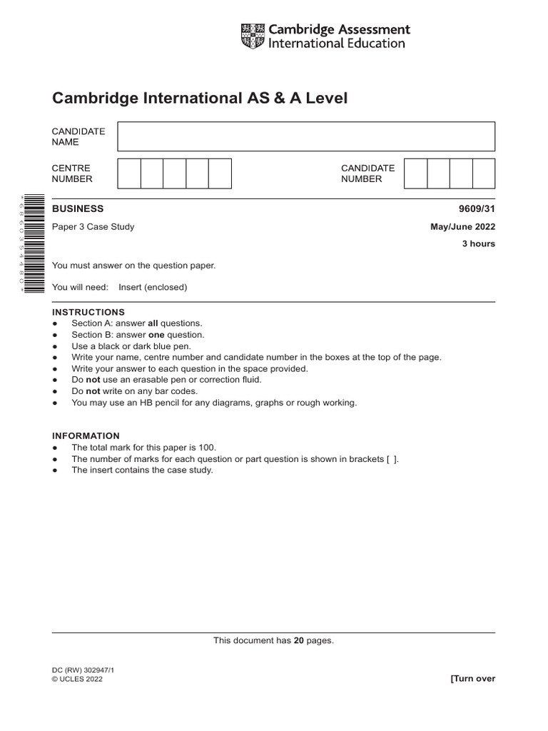 AS & A Level Business 9609 - 31 Paper 3 Case Study May - Jun 2022 | PDF