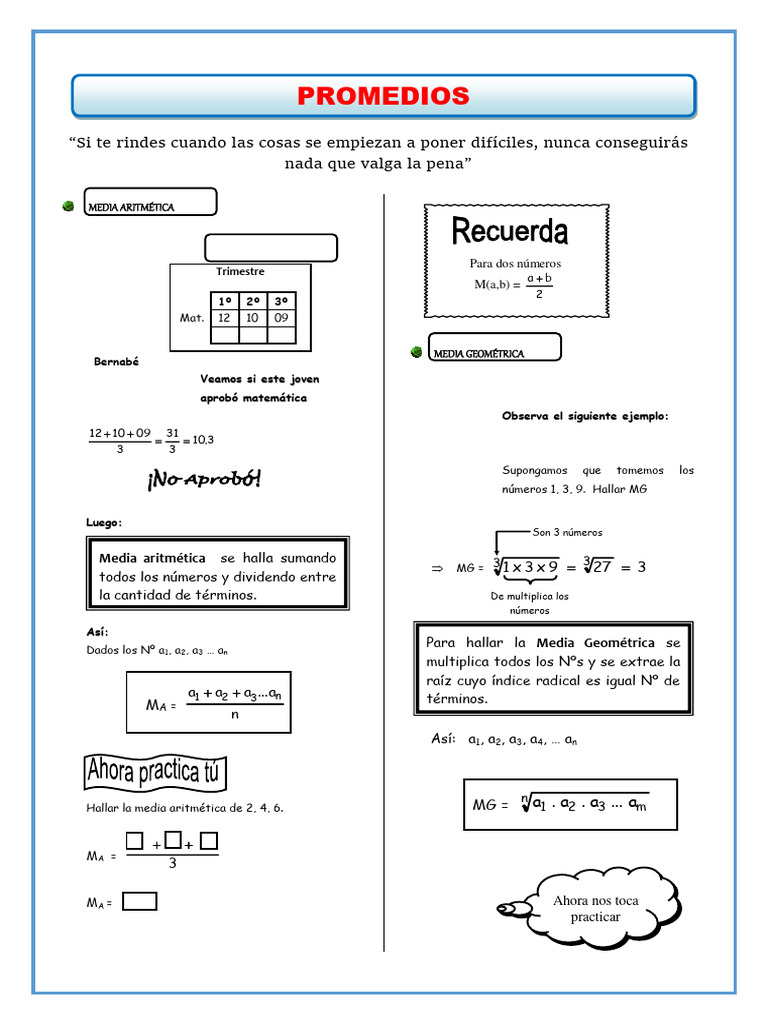 Promedios Para Tercero De Secundaria Pdf Matemáticas