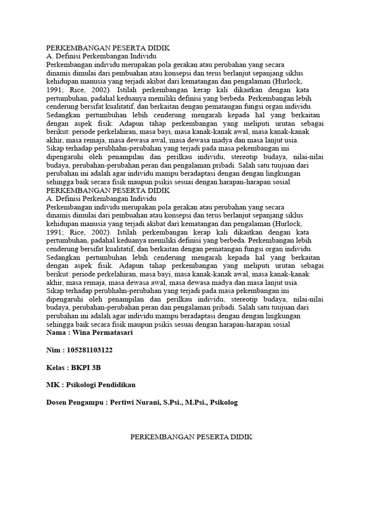 Perkembangan Peserta Didik | PDF | Karier & Perkembangan | Sains & Matematika