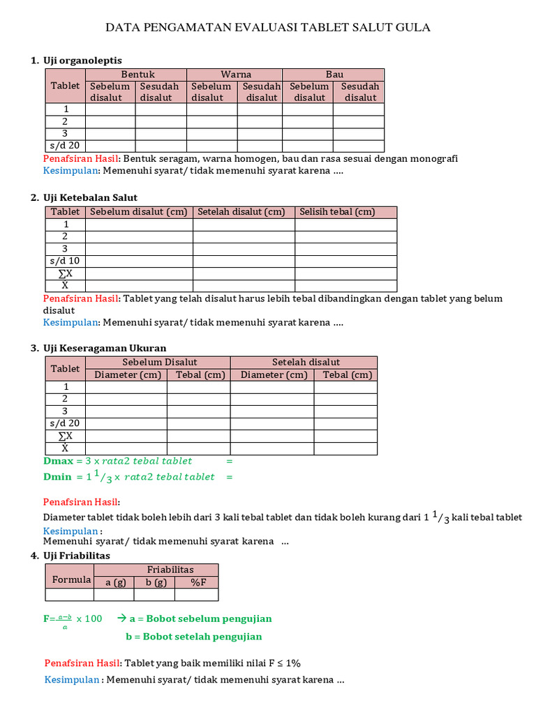 Format Perhitungan TABLET SALUT GULA | PDF