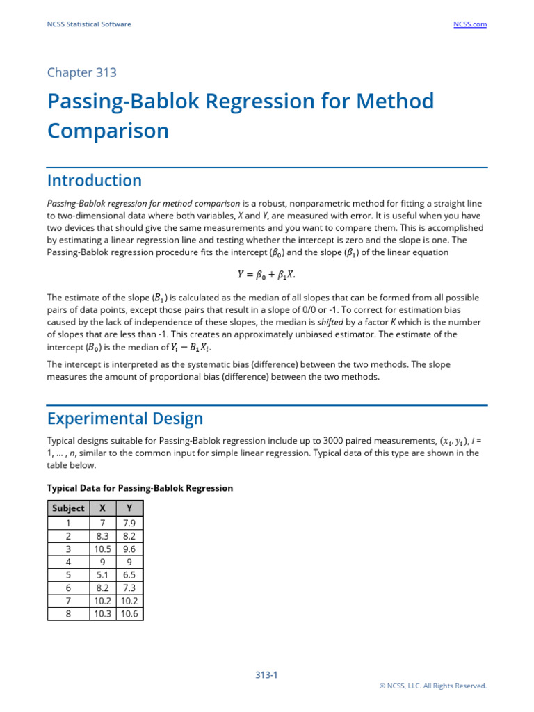 Passing Bablok Regression For Method Comparison Pdf Regression Analysis Linear Regression