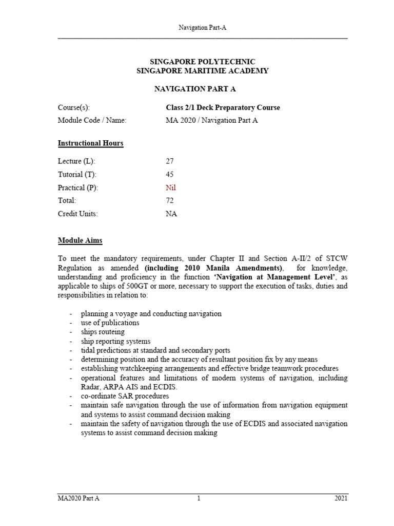 Class 2 1 Deck Preparatory Course Module Synopsis | PDF | Oil Tanker | Navigation