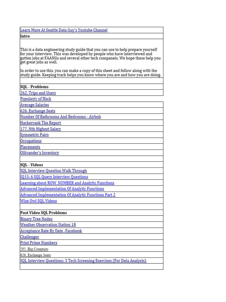 Data Engineering Study Guide - Outline (Make A Copy - ) and Go From There) | PDF | Computing ...