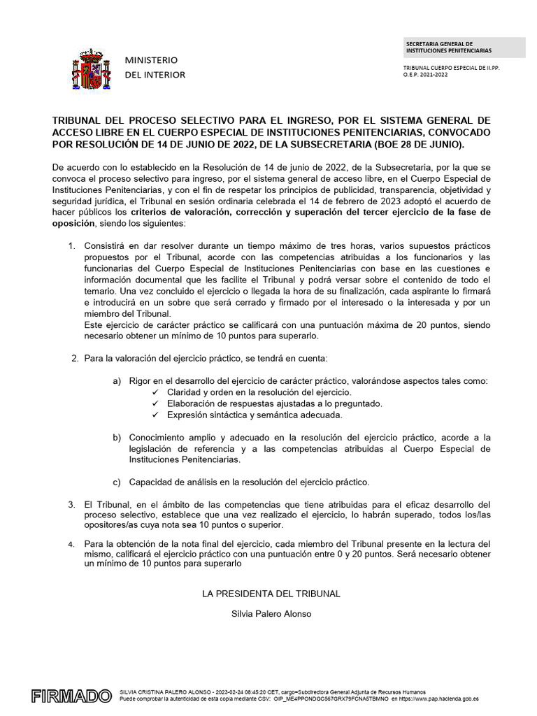 Criterios Correccion Valoracion Tercer Ejercicio | PDF | Correcciones | Gobierno