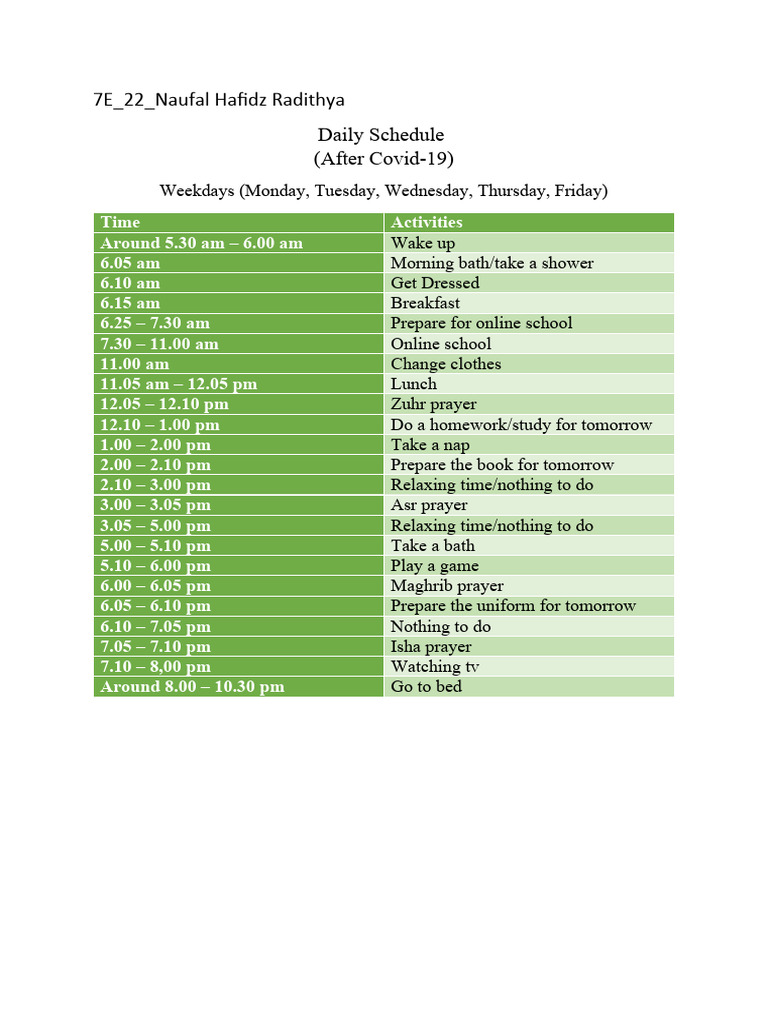 7E - 22 - Naufal Hafidz Radithya DailySchedule | PDF