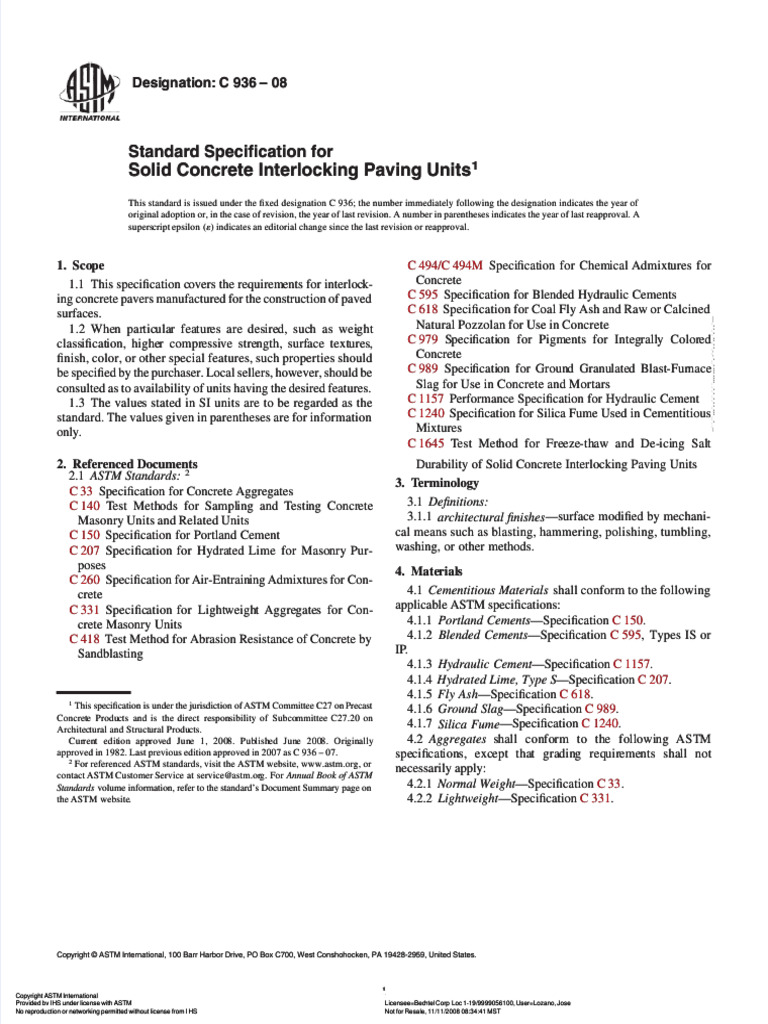 Astm C 936 - Compress | PDF | Concrete | Cement