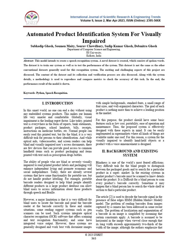Automated Product Identification System For Visually | PDF | Optical ...