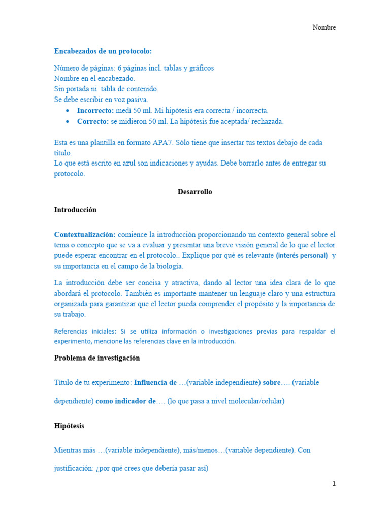 Plantilla Del Protocolo - Completo | PDF | Experimentar | Cognición