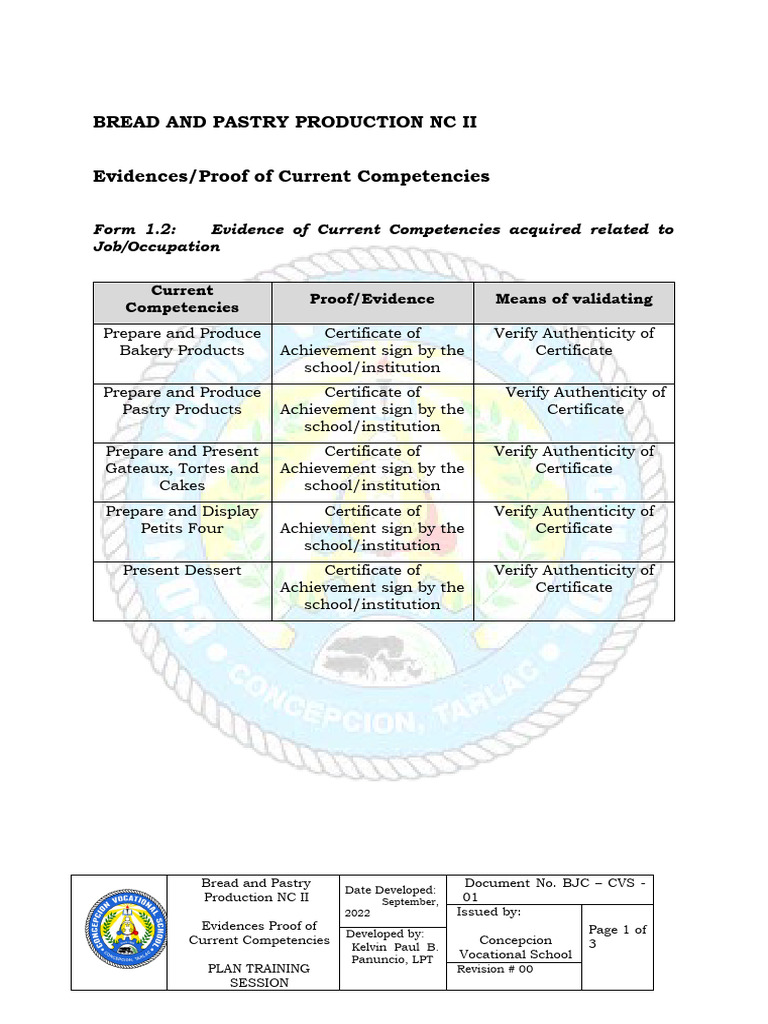 FORM 1.2 Evidences Proof of Current Competencies | PDF