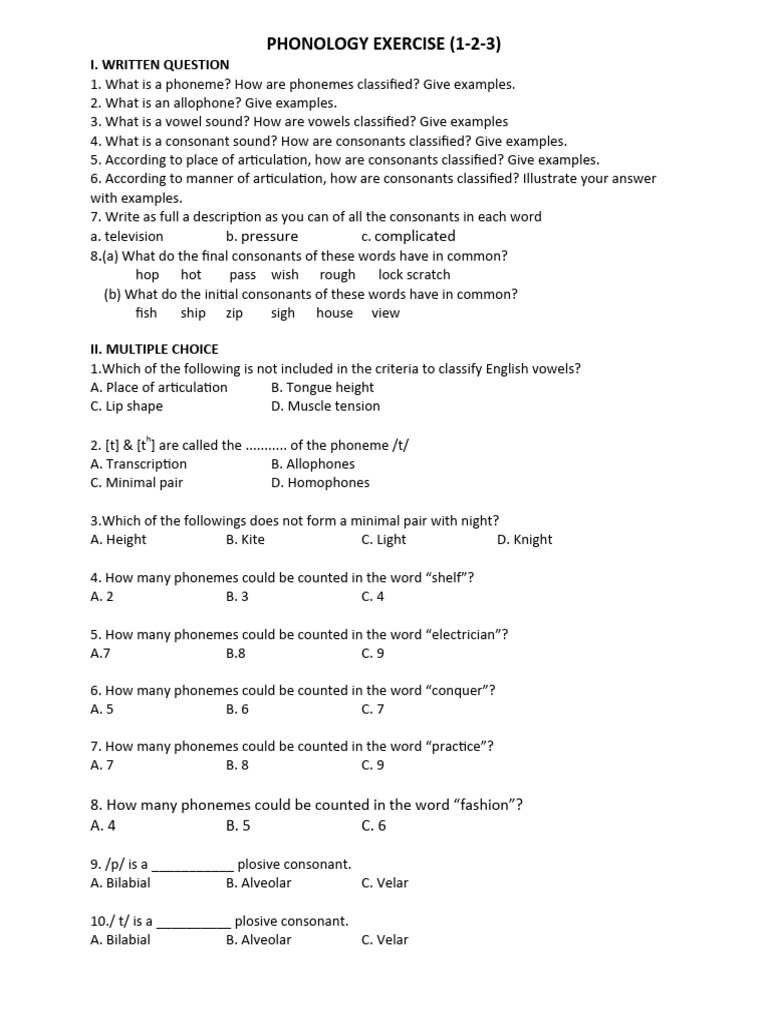 Phonology Exercise 123 | PDF | Consonant | Phoneme