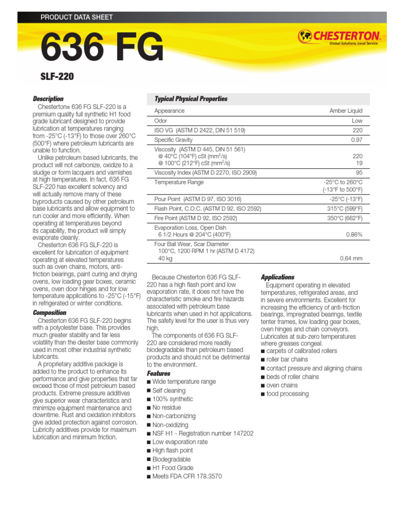 Chesterton 636 FG SLF 220 High Temperature Food Grade Lubricant ...