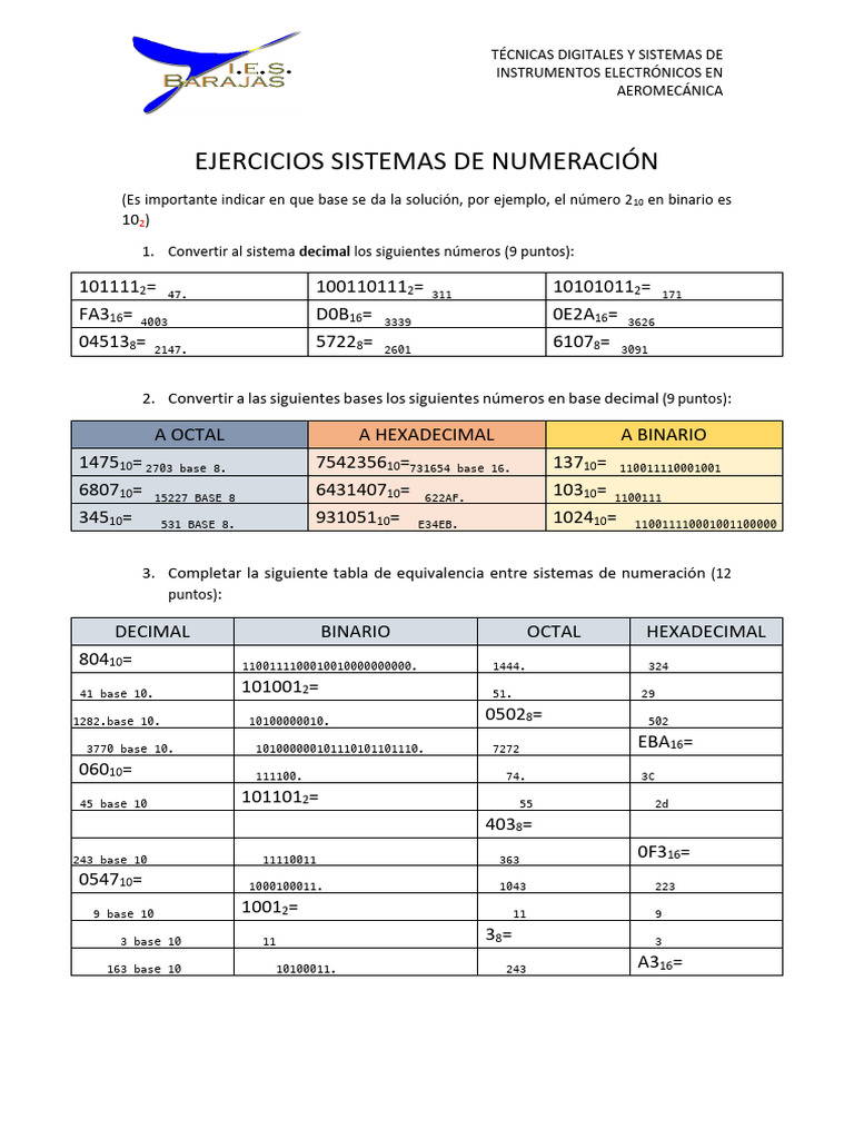 Ejercicios Sistemas Numeracion | PDF