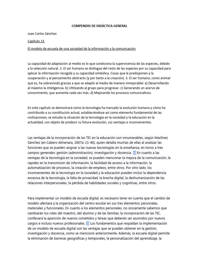 Resumen Cap 13 Sanchez - COMPENDIO DE DIDÁCTICA GENERAL | PDF | Enseñando | Tecnología de ...