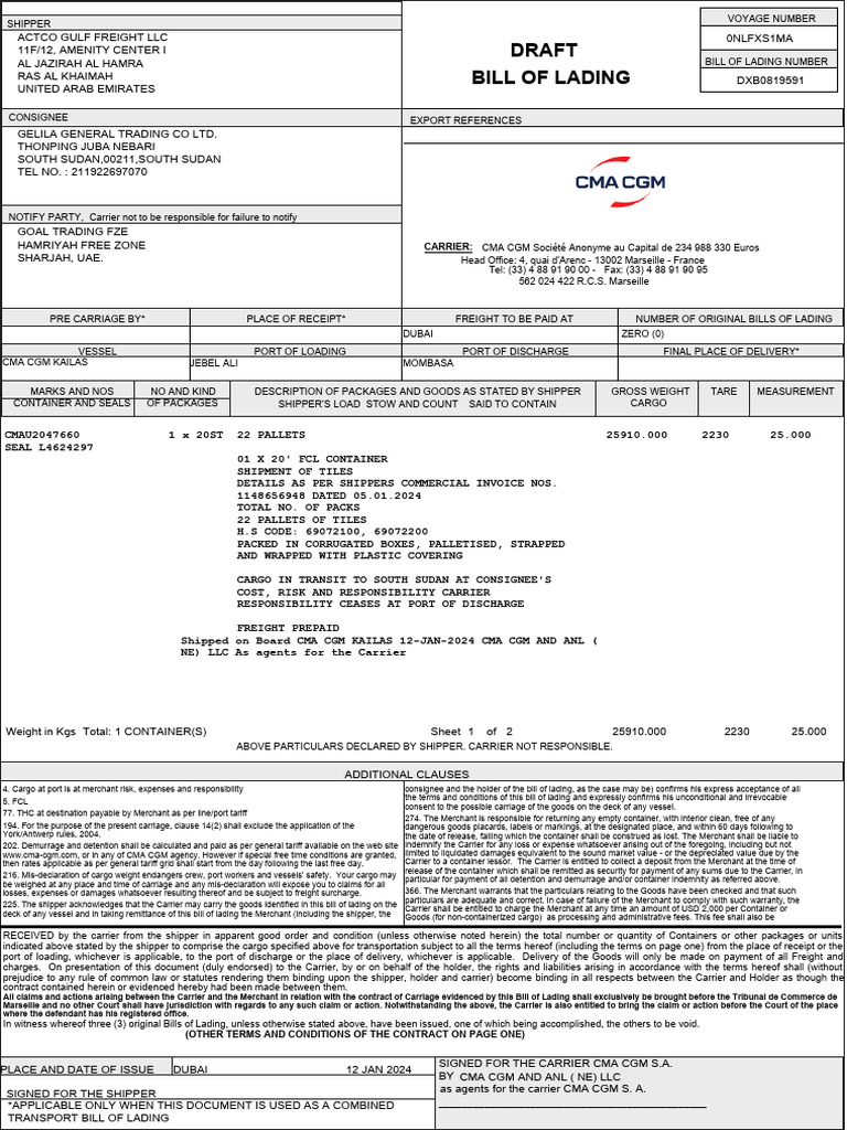 Revised Draft Mbl2 | PDF | Cargo | Bill Of Lading