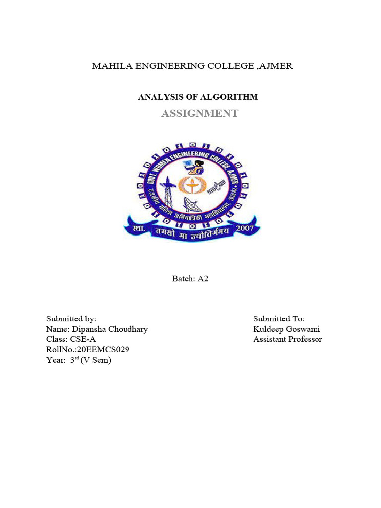 AoA Assignment | PDF | Time Complexity | Computer Engineering AoA Assignment | PDF | Time Complexity | Computer Engineering