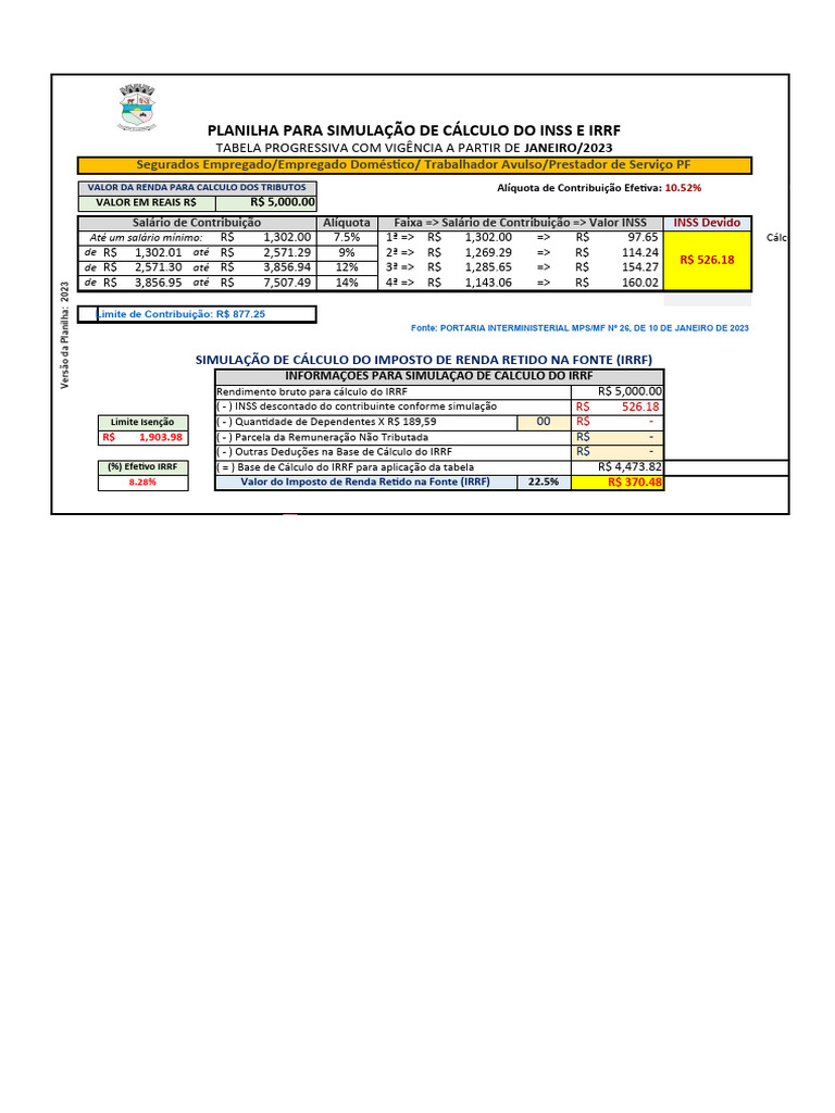 Planilha INSS e IRRF 2023 de Calculo | PDF