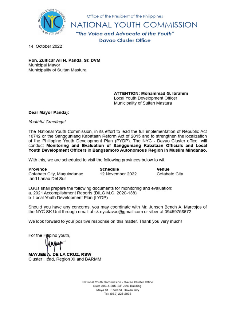 Invitation Letter Local Monitoring In Cotabato City Maguindanao And Lanao Del Sur Pdf