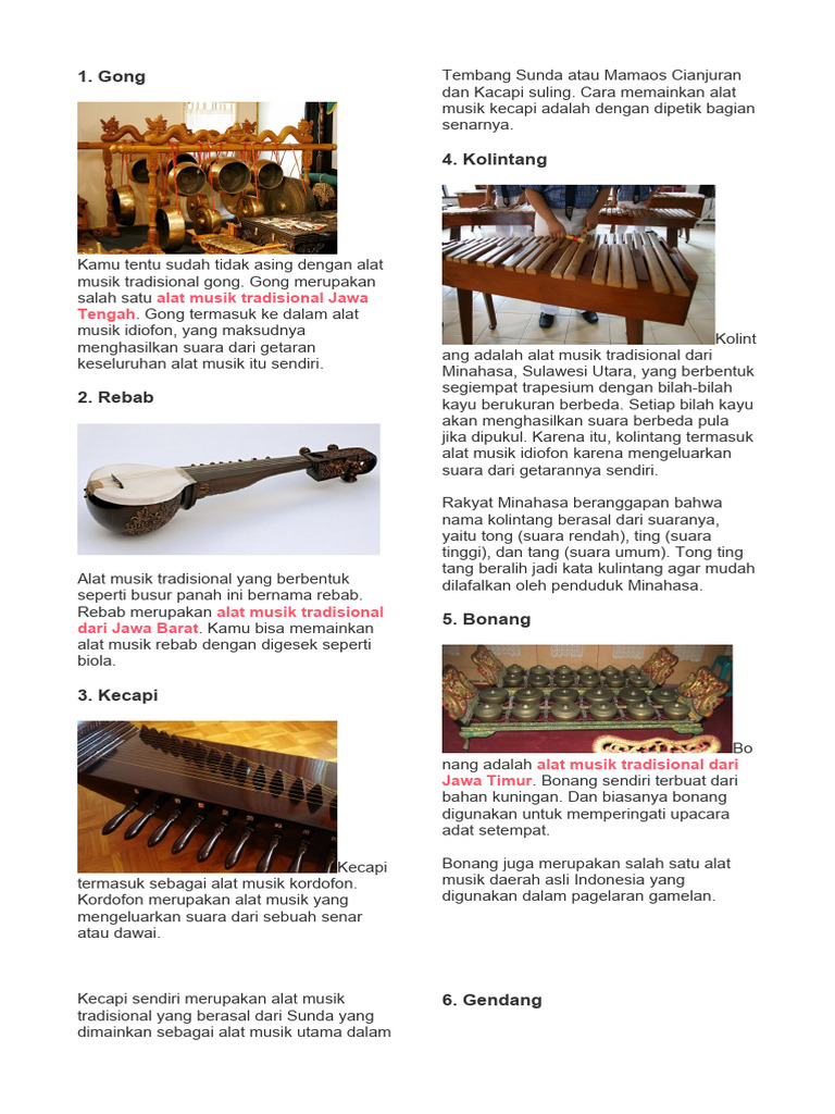 20 Alat Musik Tradisional Indonesia | PDF