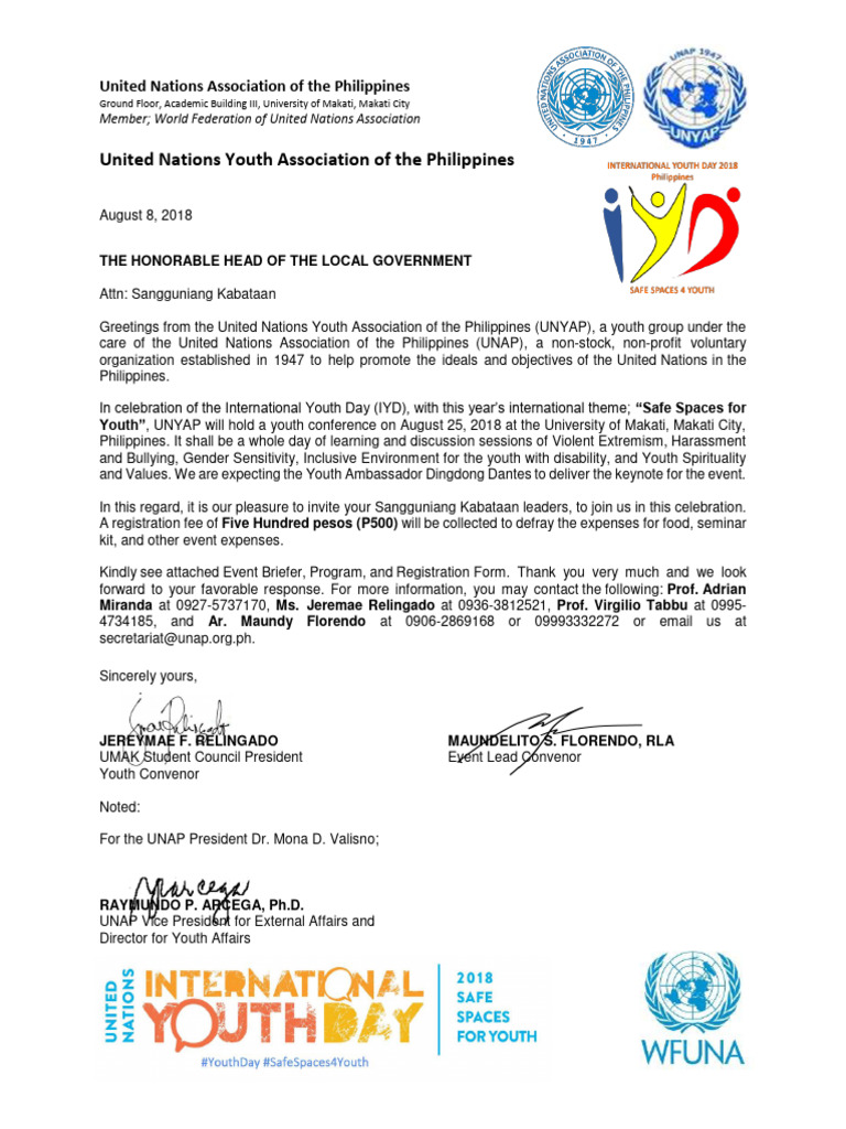 IYD 2018 - Invitation Letter (SK) | PDF | Travel