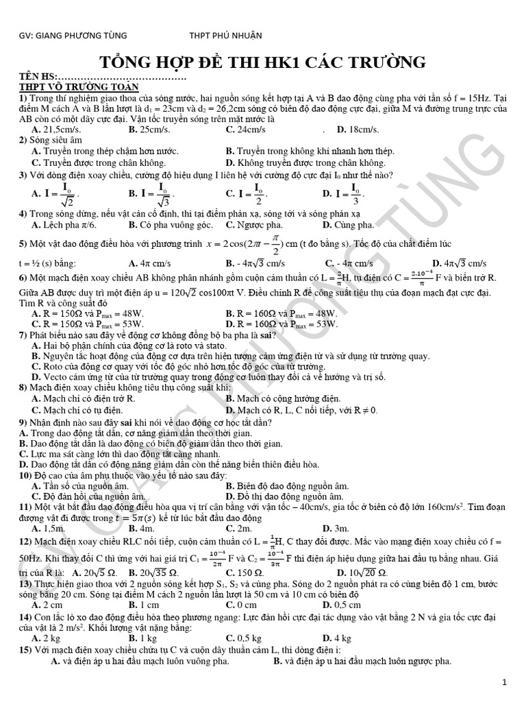 Dethi HK1 Cactruong 1 | PDF
