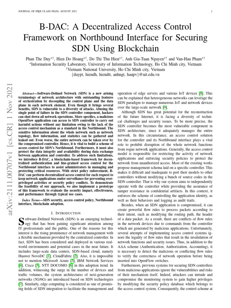 B-DAC_A_Decentralized_Access_Control_Framework_on_ | PDF | Computer Network | Security