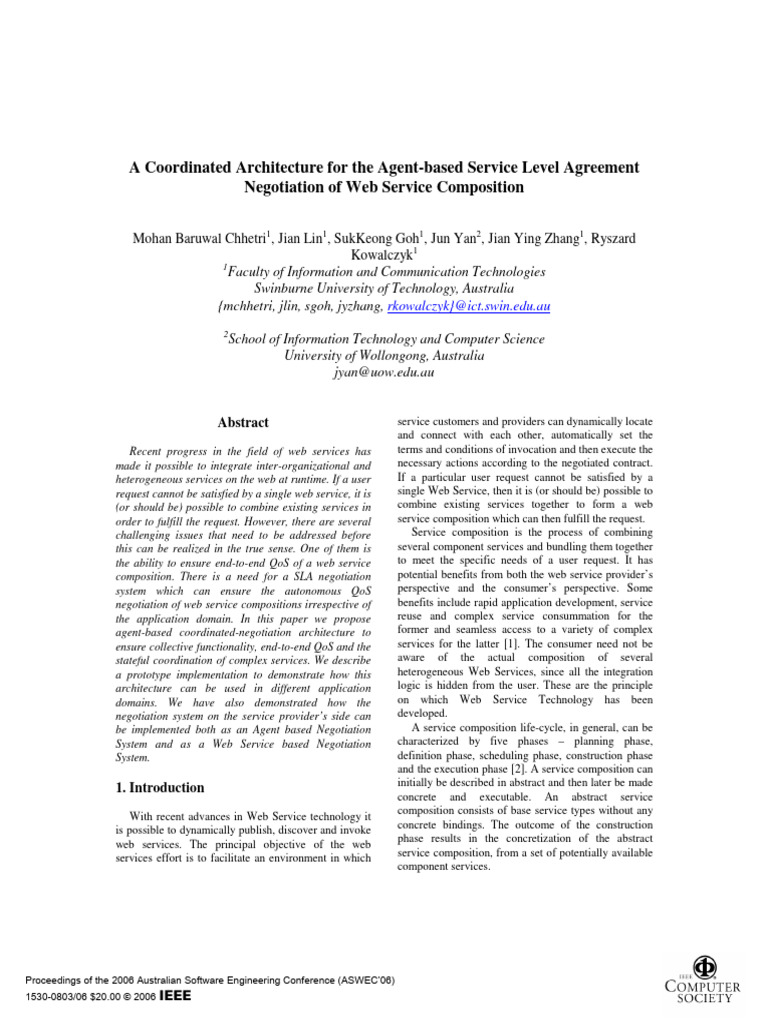 A Coordinated Architecture For The Agent-Based Service Level Agreement ... A Coordinated Architecture For The Agent-Based Service Level Agreement ...