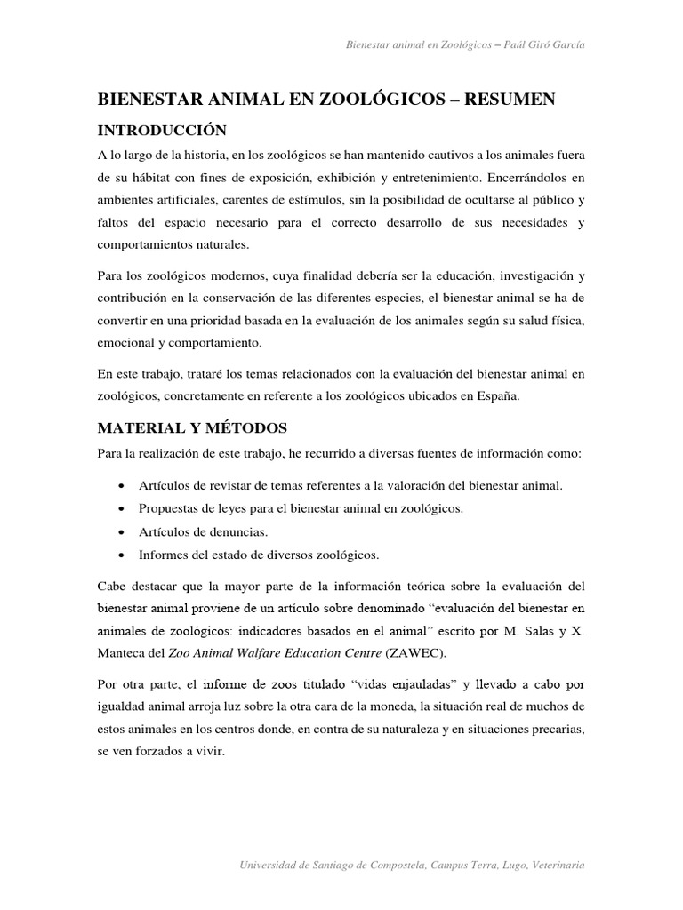 Bienestar Animal en Zoológicos - Resumen | PDF | zoo | Sicología