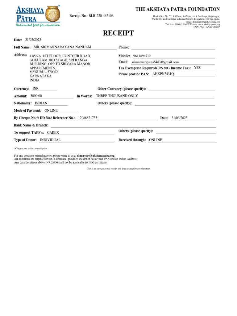 ReceiptBLR 220 4621062023 04 04171853 | PDF | Government Finances ...