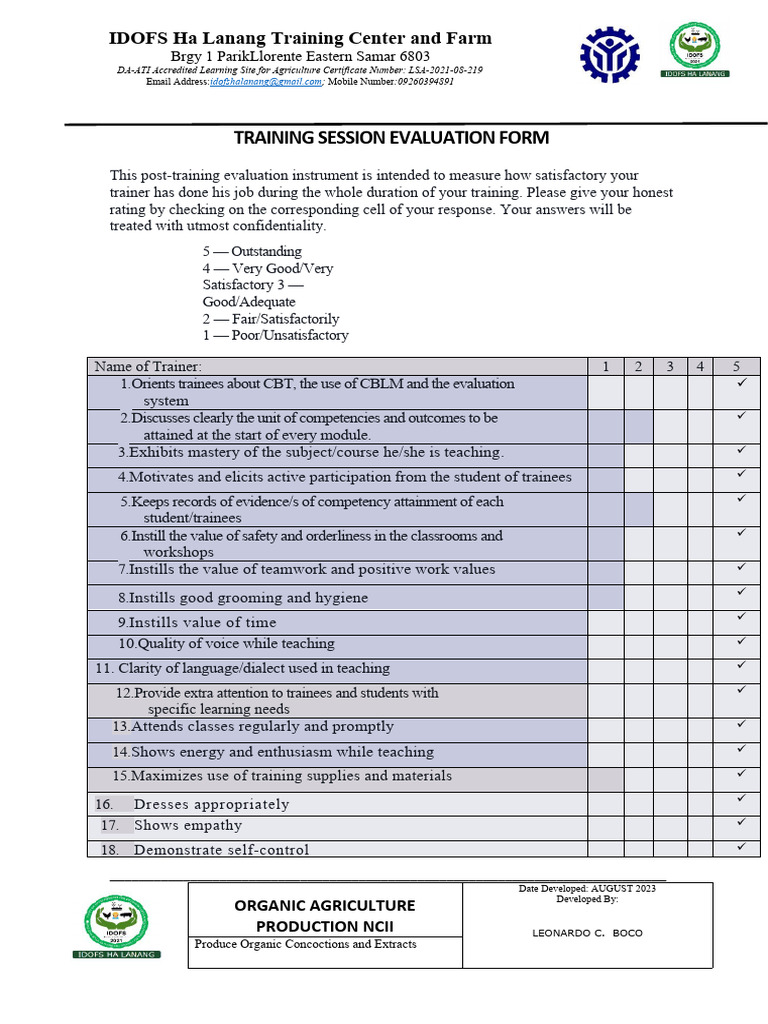 2.1-4 Training Session Evaluation Form | Download Free PDF | Evaluation ...