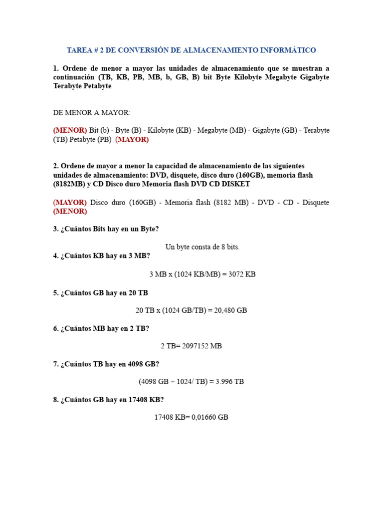 Tarea#2 de Conversion de Almacenamiento | PDF | Memoria USB | Disco compacto