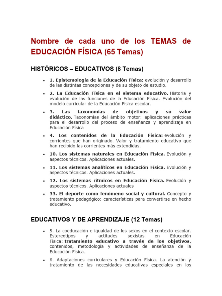 TEMAS de EDUCACIÓN FÍSICA | Descargar gratis PDF | Plan de estudios ...