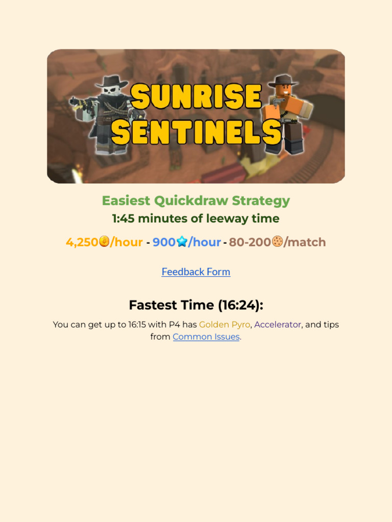 Sunrise Sentinels - Quickdraw Strategy | PDF