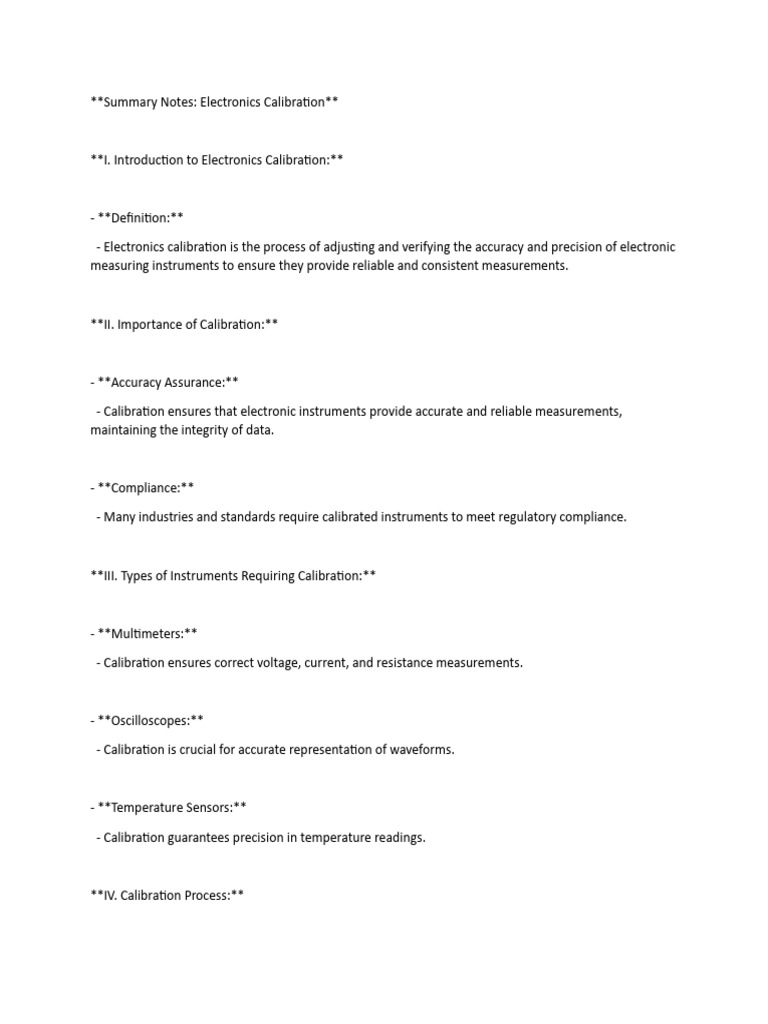 Calibration in Electronics - Summary Notes | PDF | Calibration ...