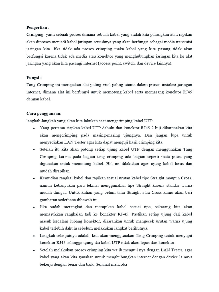 Panduan Crimping Kabel UTP yang Efektif | PDF