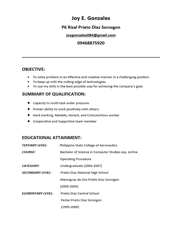 Joy Gonzales Resume | PDF