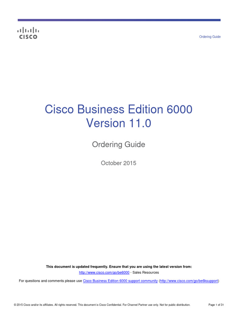 Cisco Business Edition 6000 Version 11.0 Ordering Guide | PDF | Instant ...