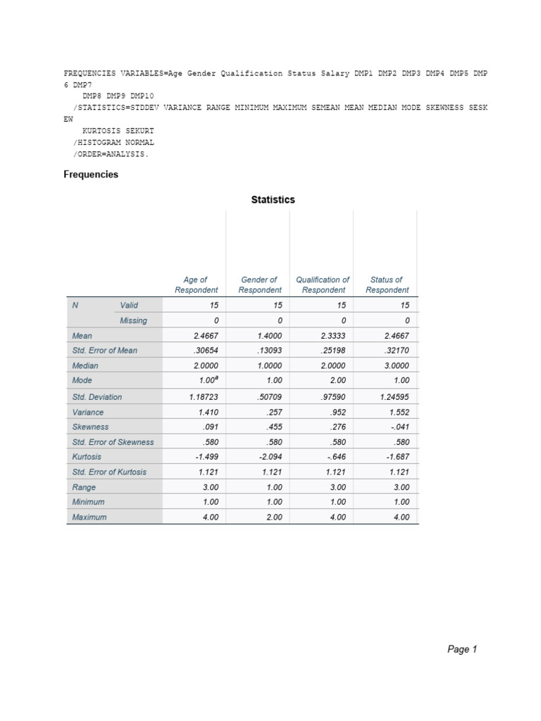 SPSS Analysis Merged | PDF | Skewness | Mode (Statistics)