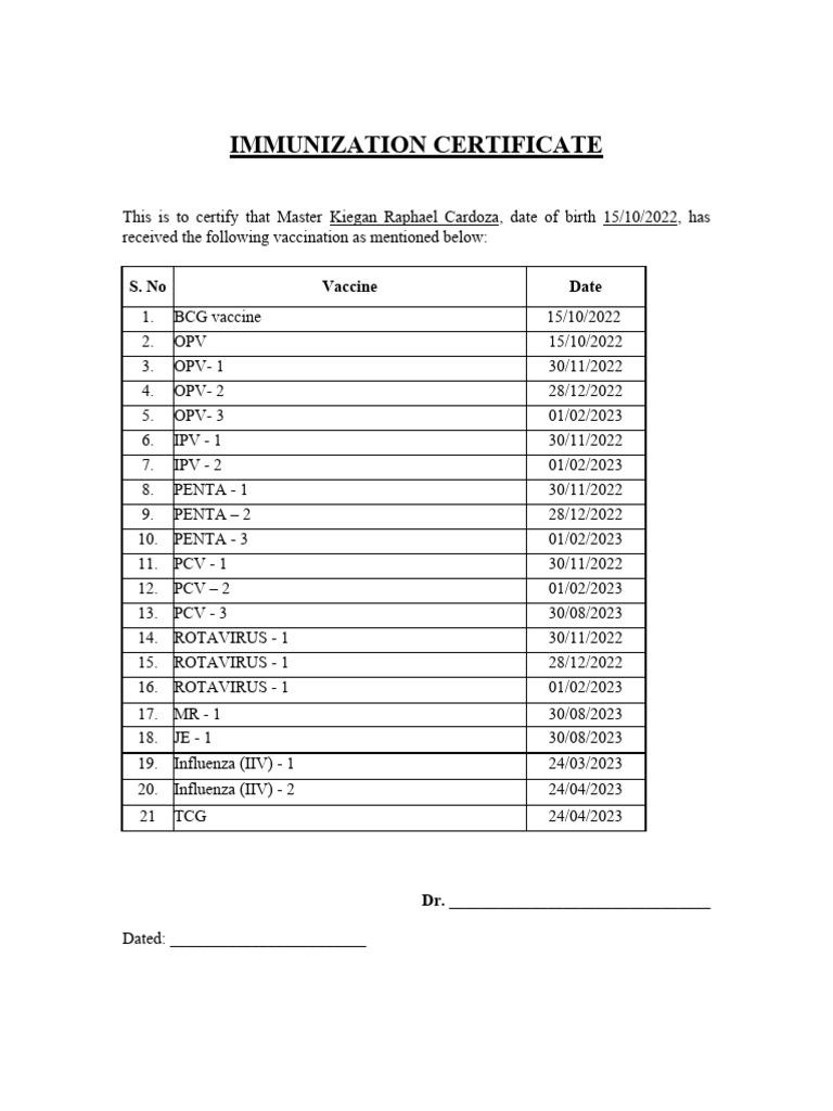 Sample Immunization Certificate | PDF | Technology & Engineering