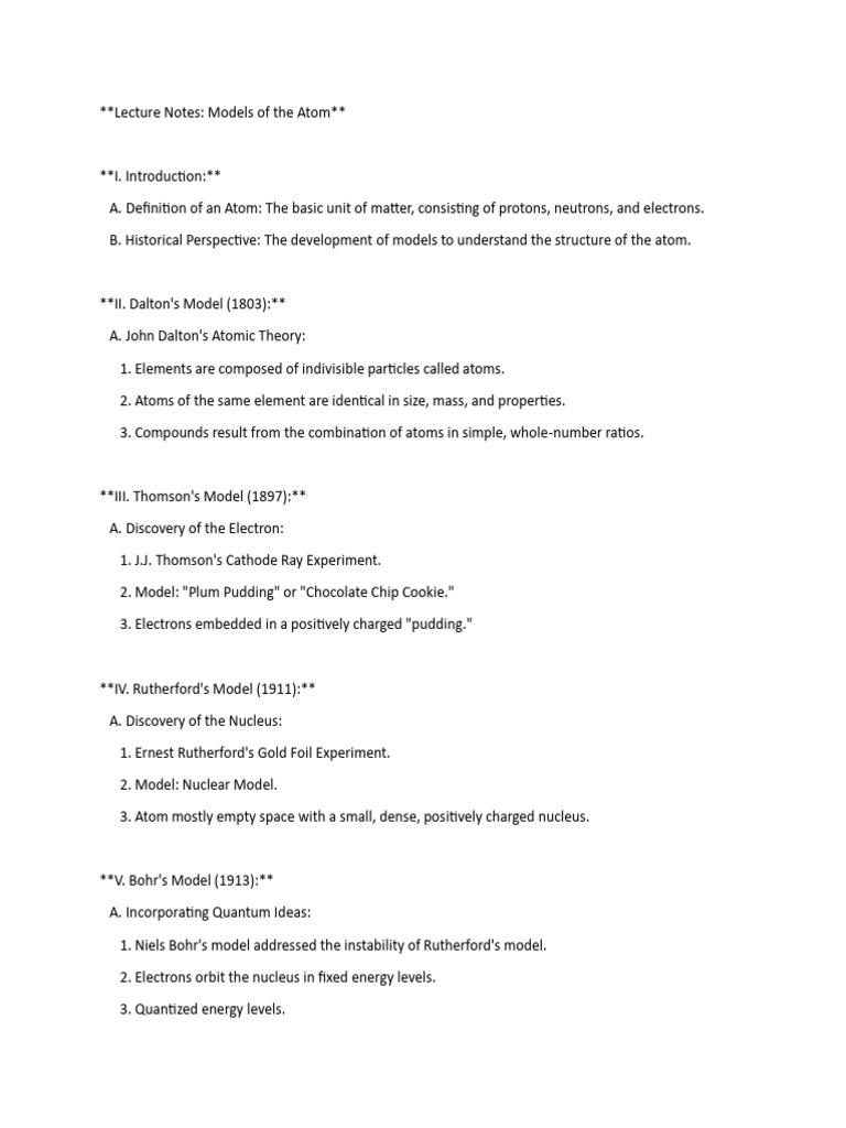 Lecture Notes - Atomic Models | PDF | Atoms | Atomic Nucleus