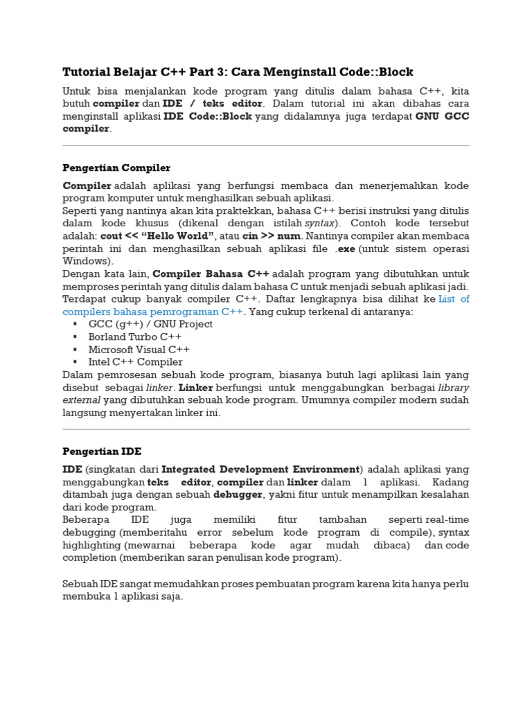 Instalasi Code::Blocks C++ IDE | PDF | Komputer