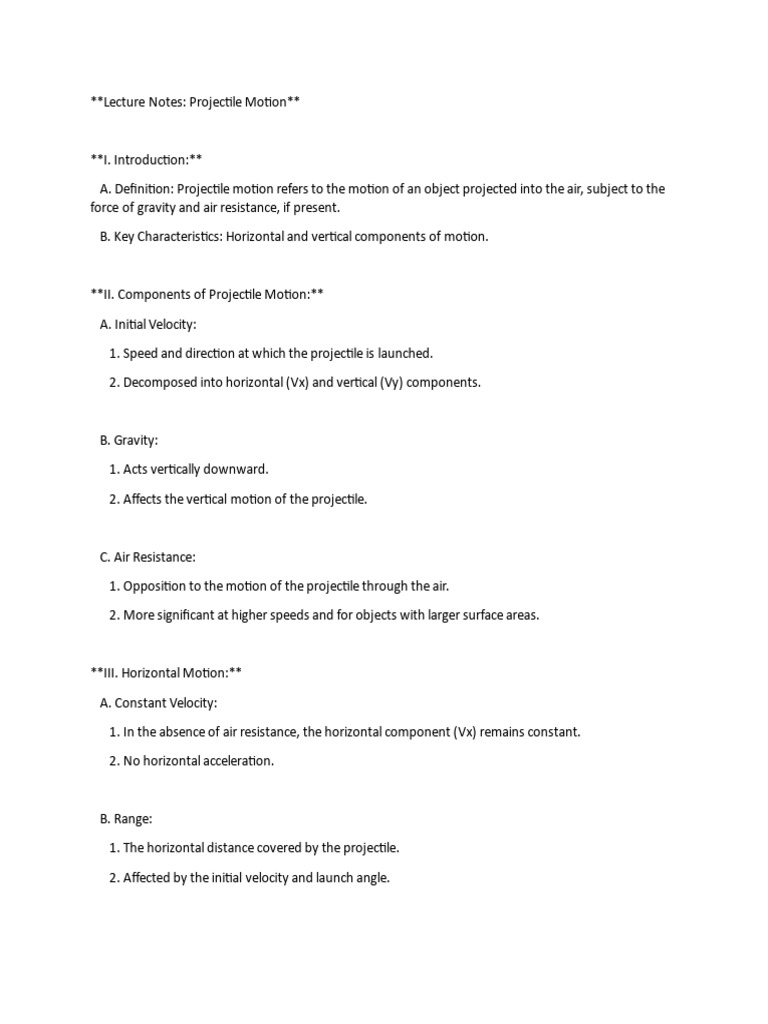 Lecture Notes Projectile Motion Pdf
