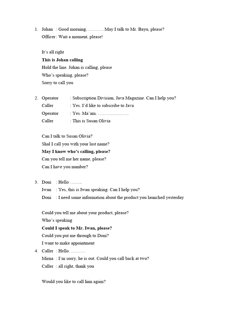 Soal PG Taking Simple Phone Message KLS Xi | PDF