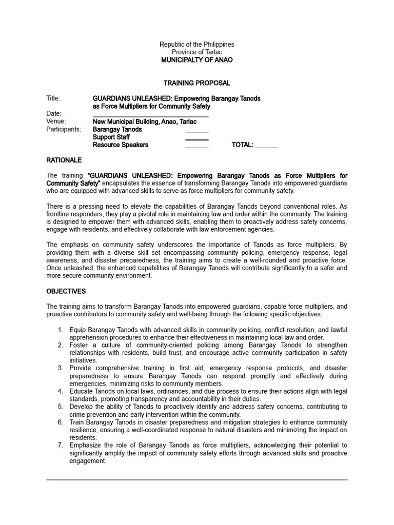 Barangay Tanod Training for Community Safety | PDF | Emergency ...