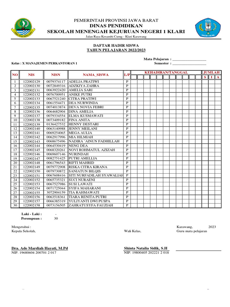 Daftar Hadir & Nilai 2022-2023 GENAP FIX | PDF