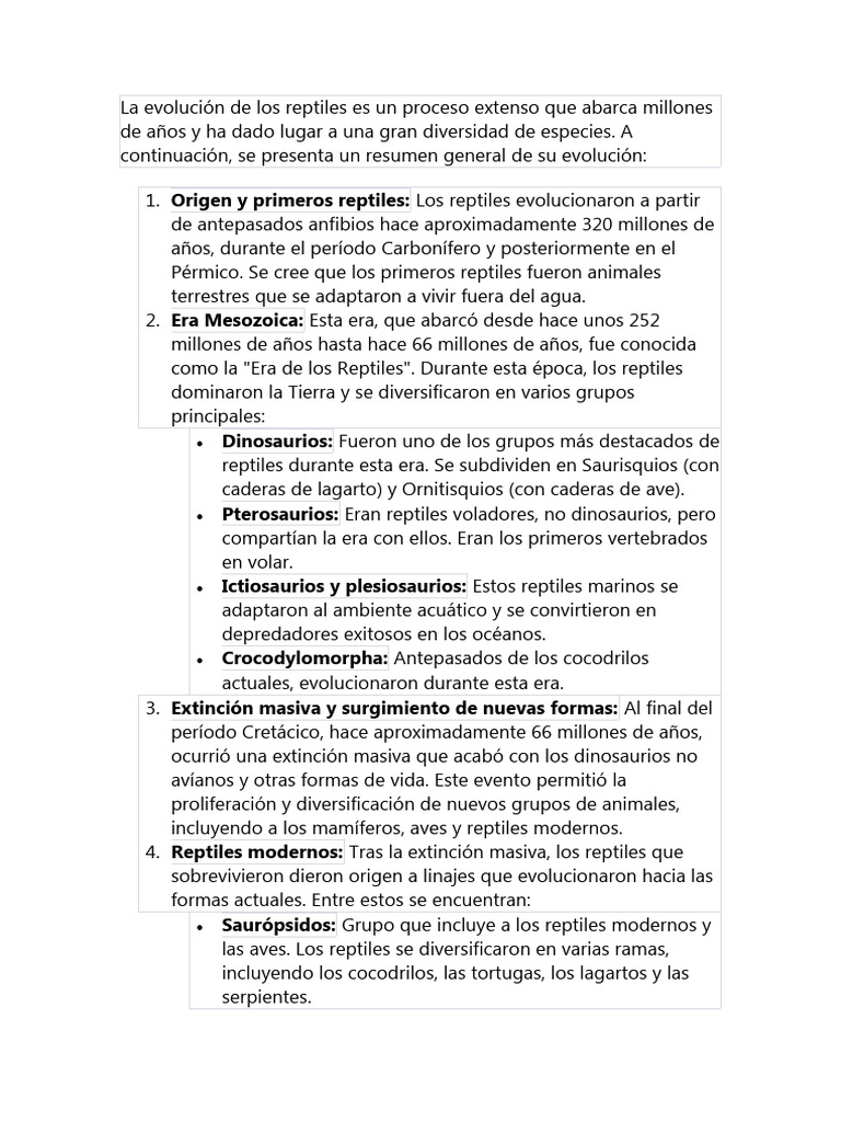 Evolucion de Los Reptiles | PDF | Reptil | Dinosaurios